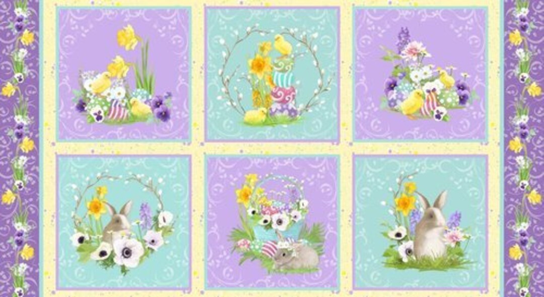 Hoppy Easter by AJ Watercolor Studio Easter Blocks 24"x43" Panel 9422 ...