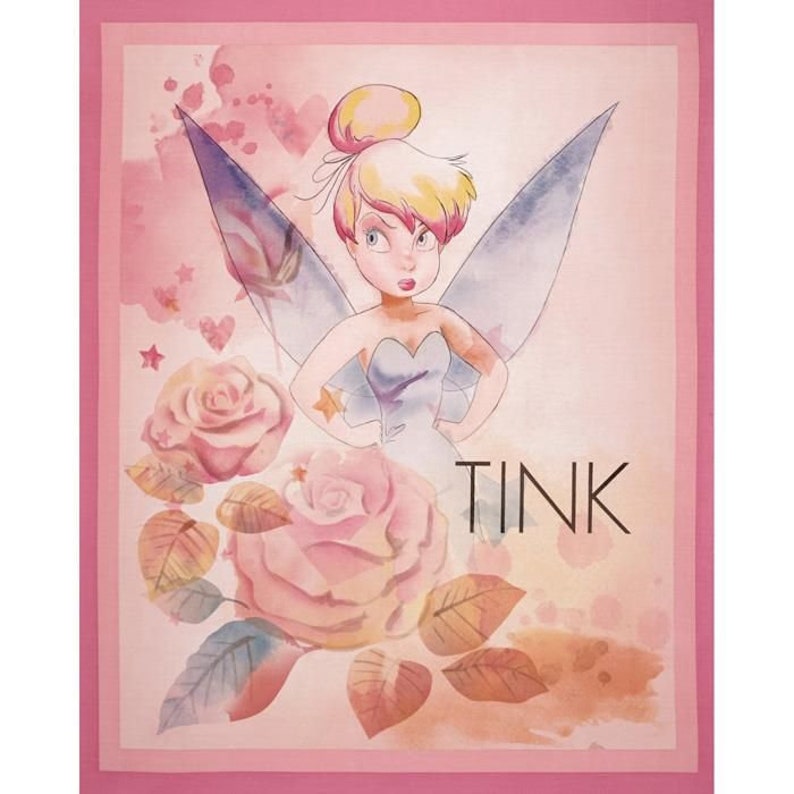 Disney TINKERBELL Panel "all the Stars in the Sky" TINK With Roses Pink ...