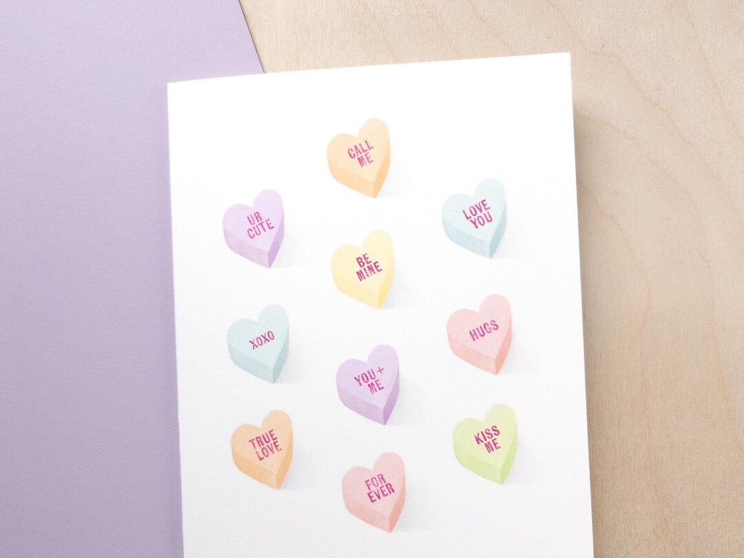 Candy Hearts Card - Valentine's Day - Blank Inside - Etsy