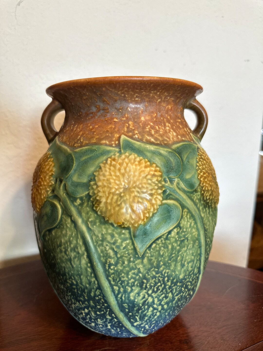 Roseville Vintage Pottery Sunflower Vase, Gold/green/blue/brown - Etsy