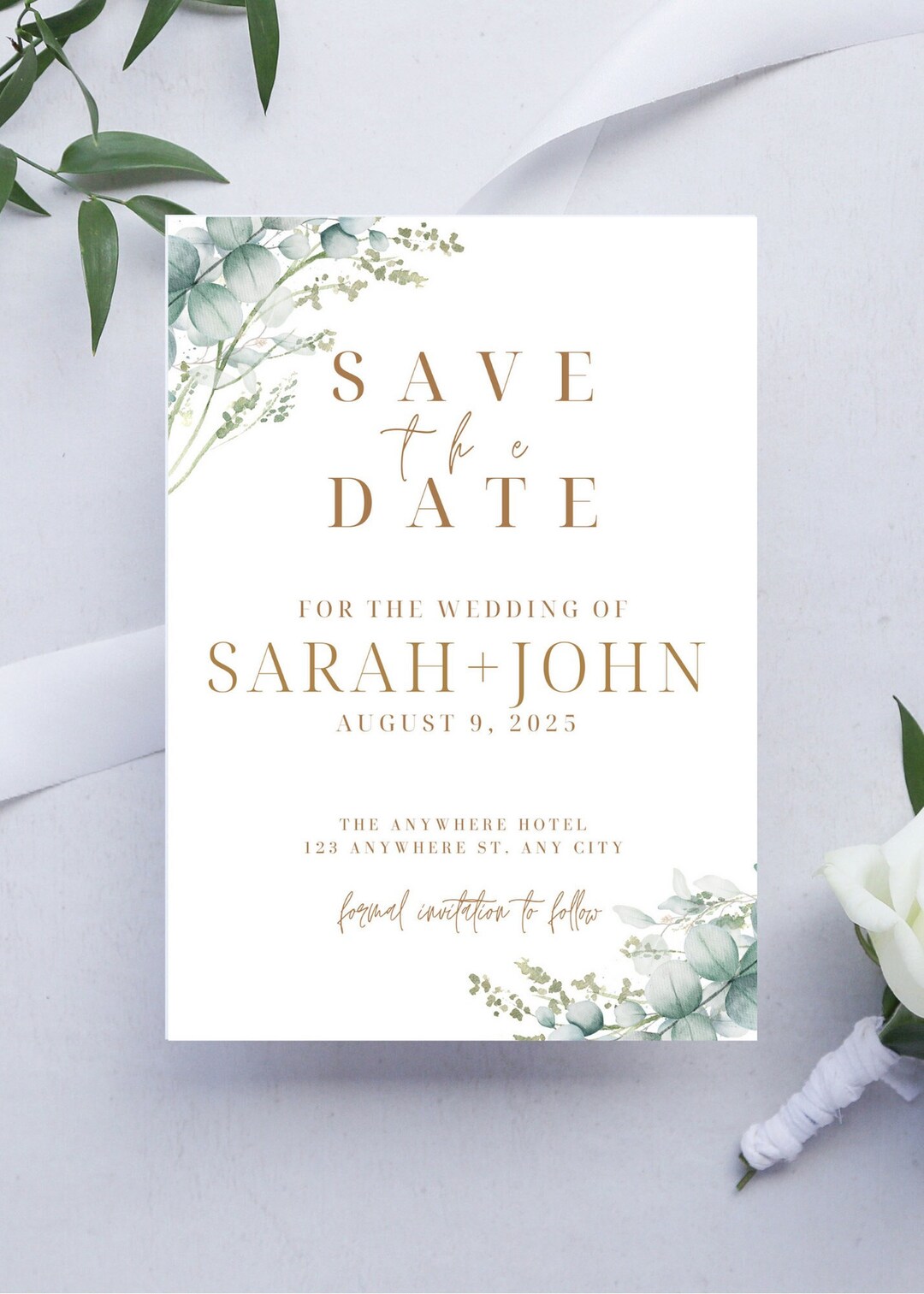 Eucalyptus Border Save the Date, Greenery Save the Date - Etsy