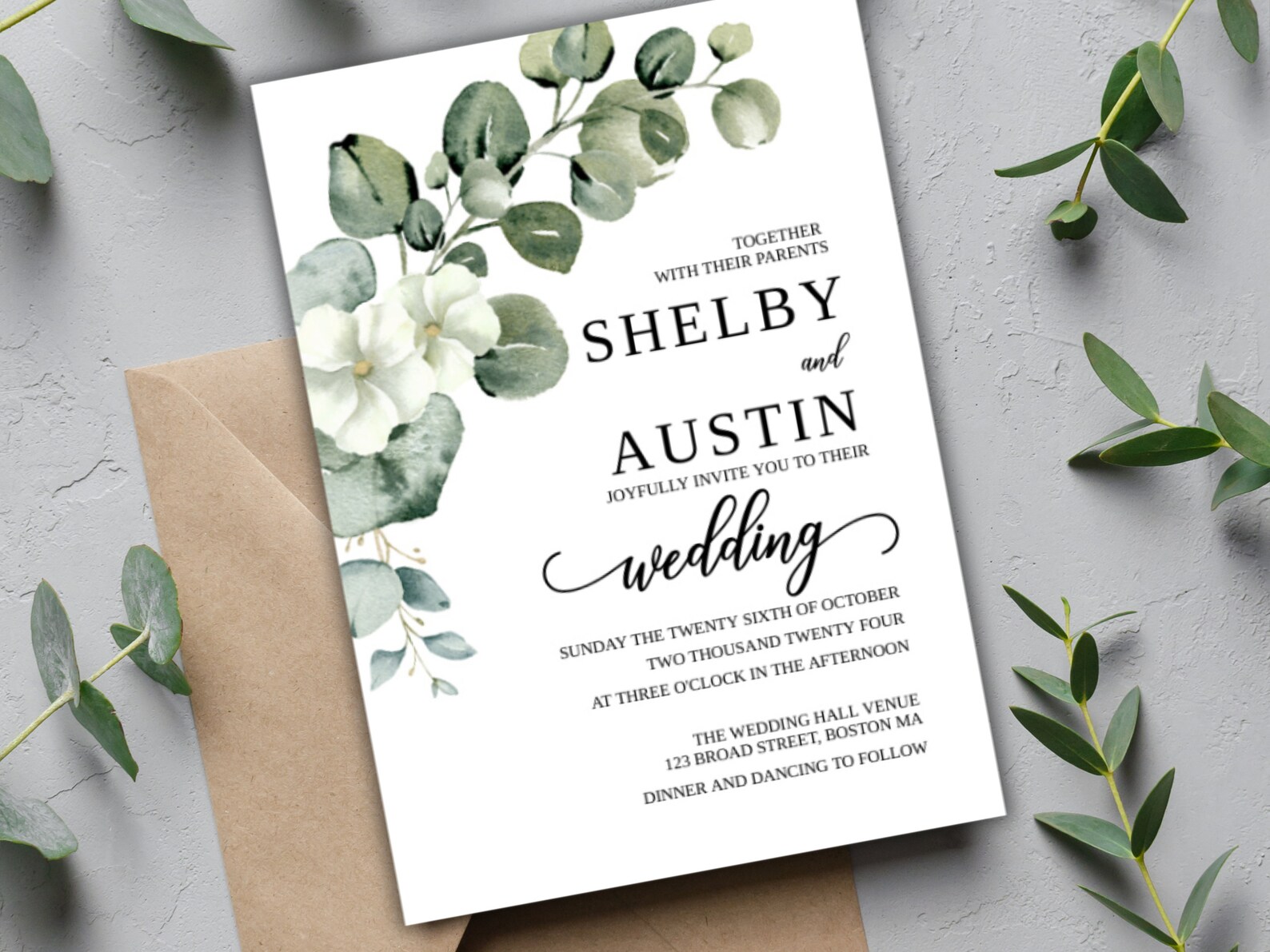 Greenery Wedding Invitation Template, Editable Templates, Bridal ...