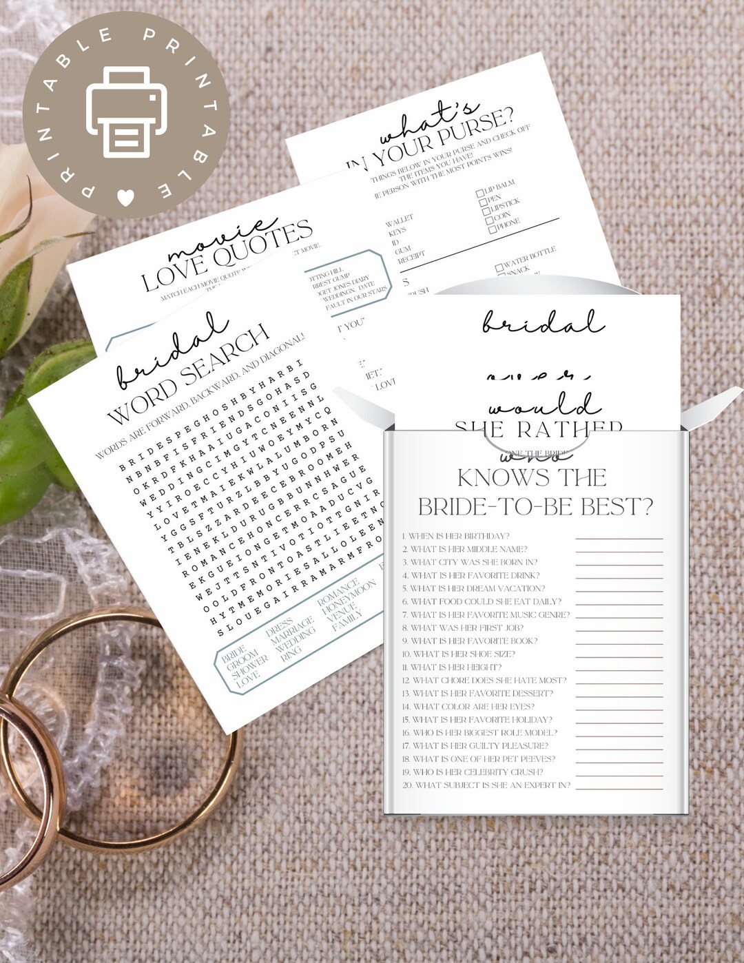 Bridal Shower Party Games Bundle, Printable Bridal Shower Games - Etsy