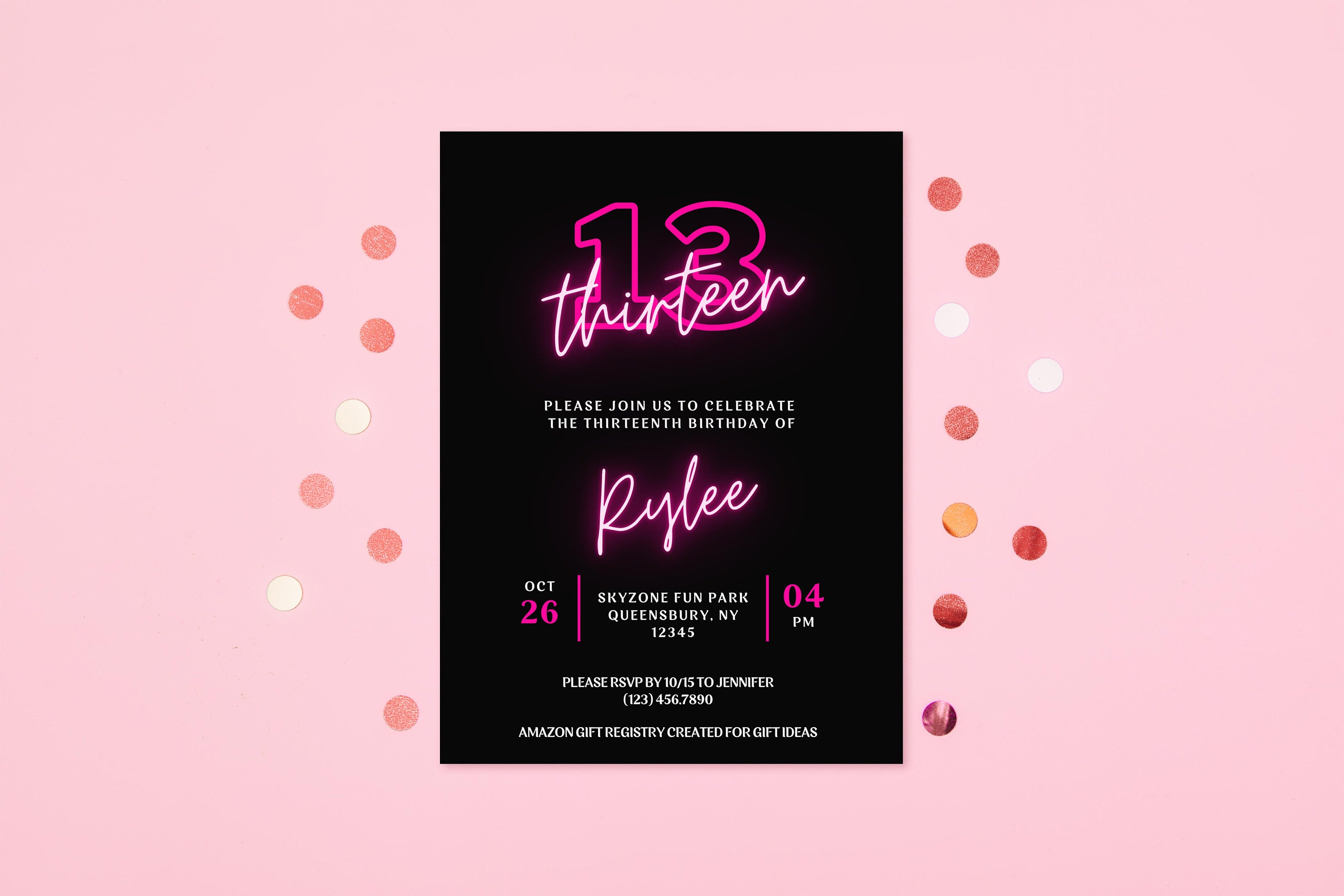 Thirteenth Birthday Party Invitation, 13th Birthday Invitation, Neon ...