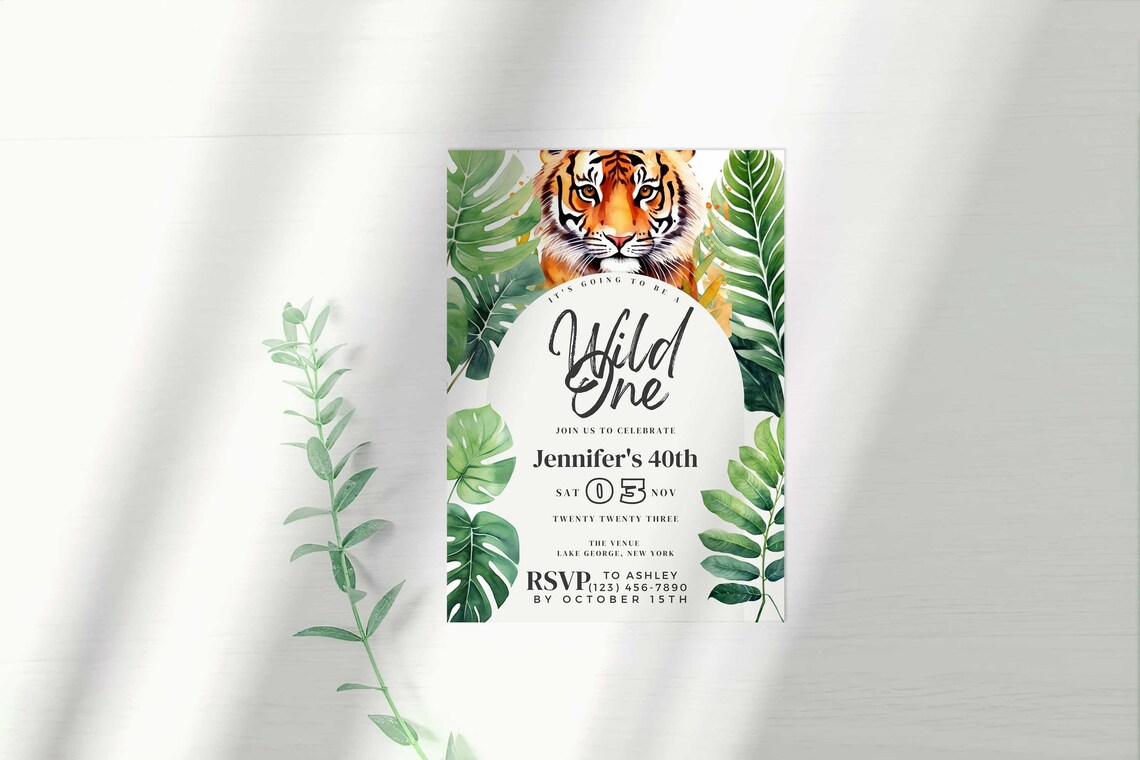 Jungle Theme 40th Birthday Invitation, Jungle Animals Invitations, Wild ...