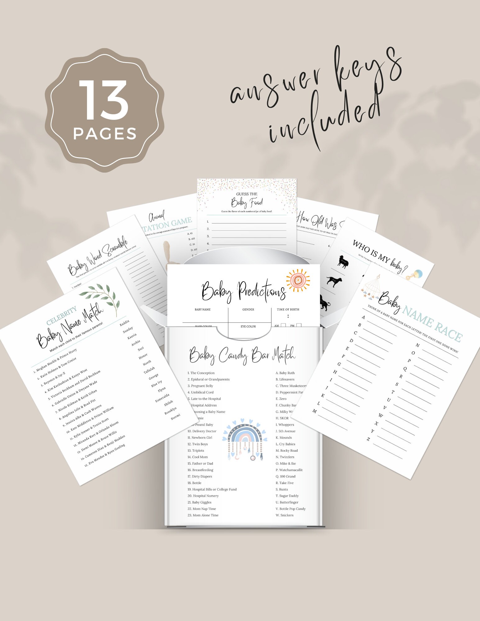 Baby Shower Party Game Bundle, Printable Baby Shower Games - Etsy
