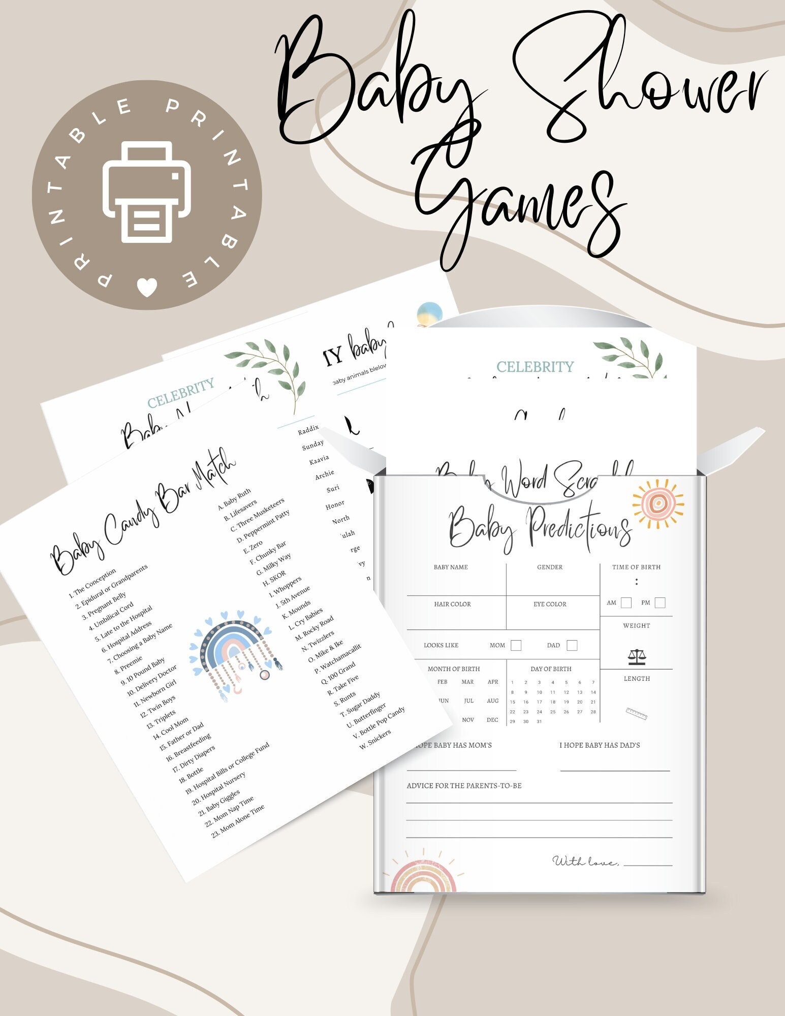 Baby Shower Party Game Bundle, Printable Baby Shower Games - Etsy