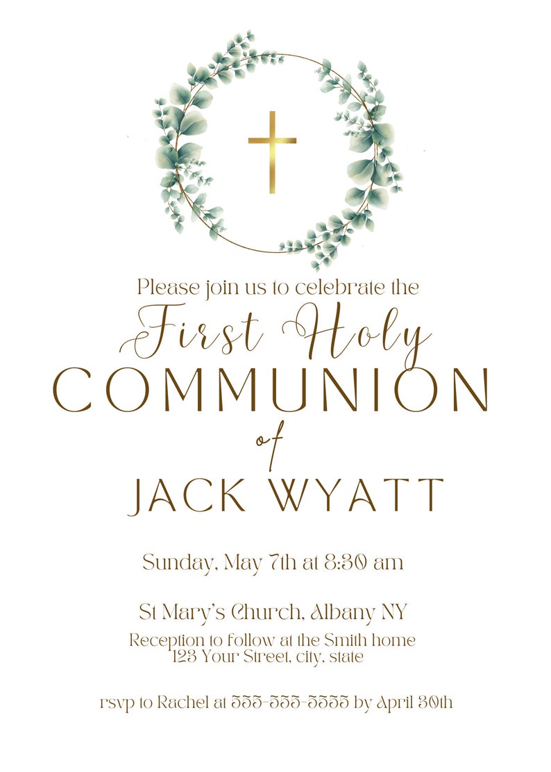 First Communion Invitation Template | First Holy Communion Invitation ...