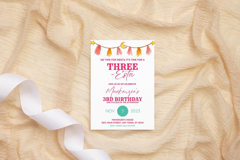 Canva Three-esta Birthday Invitation, Fiesta Three Esta 3rd Birthday ...