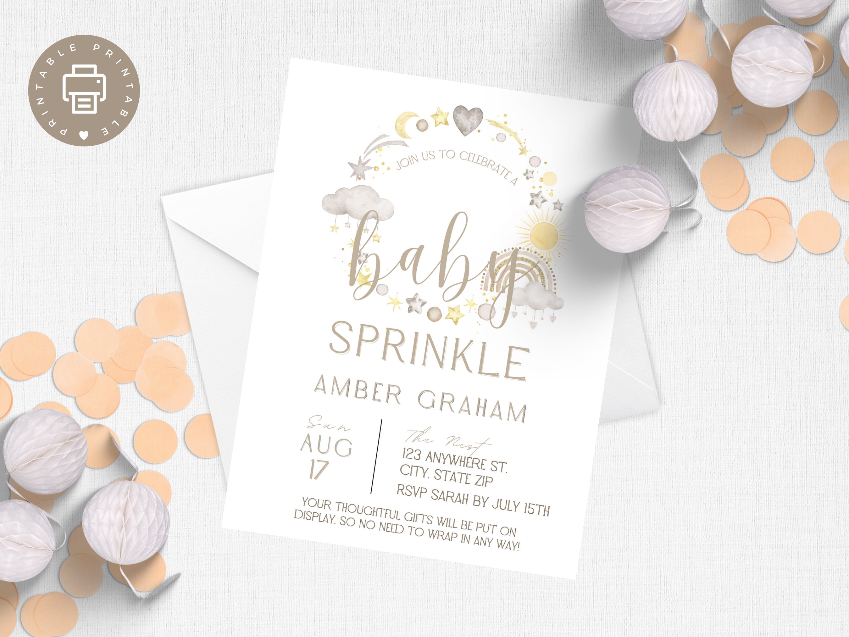Gender Neutral Sprinkle Invitation, Instant Download Printable Editable ...