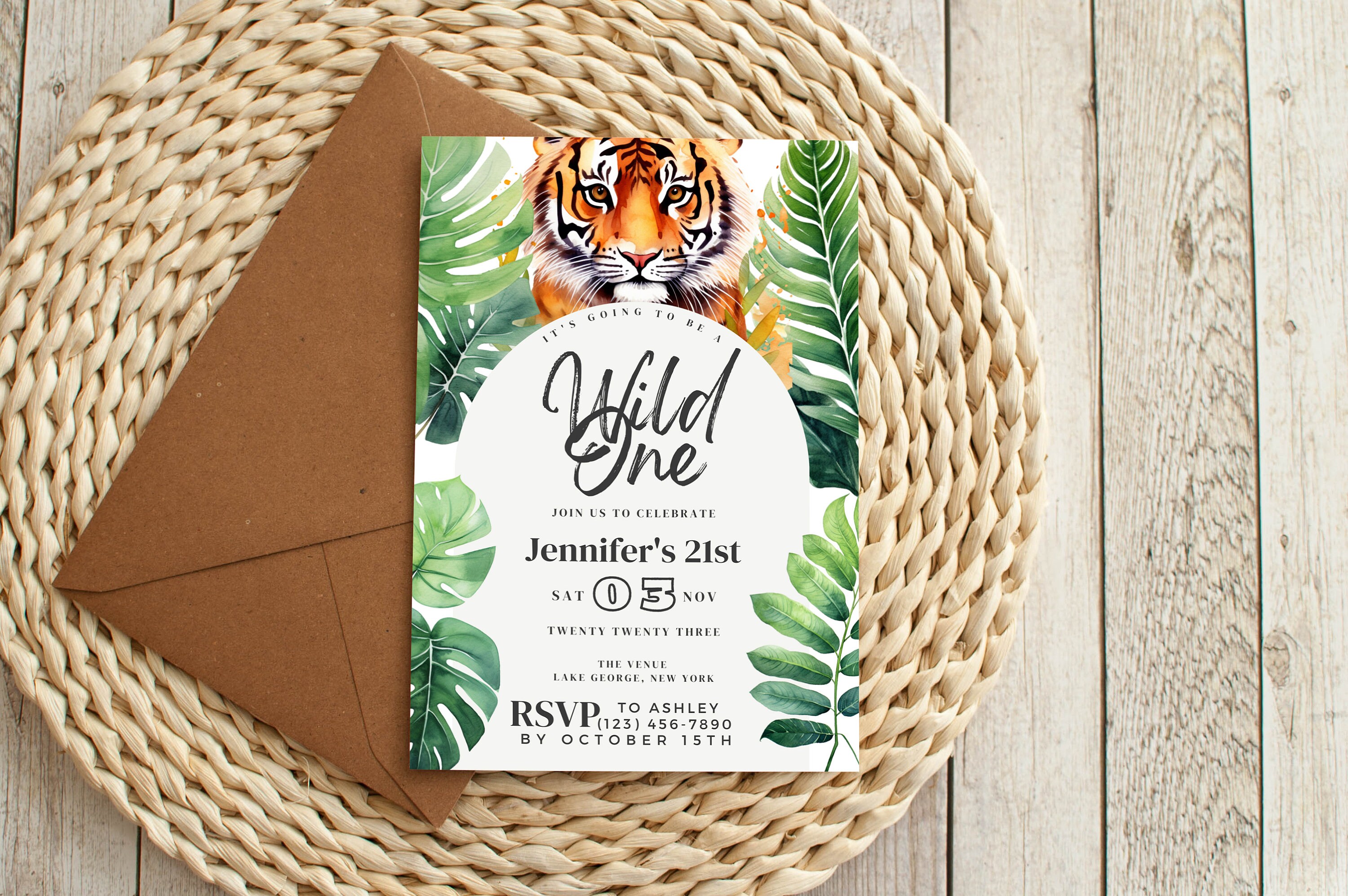 Jungle Theme 21th Birthday Invitation, Jungle Animals Invitations, Wild ...