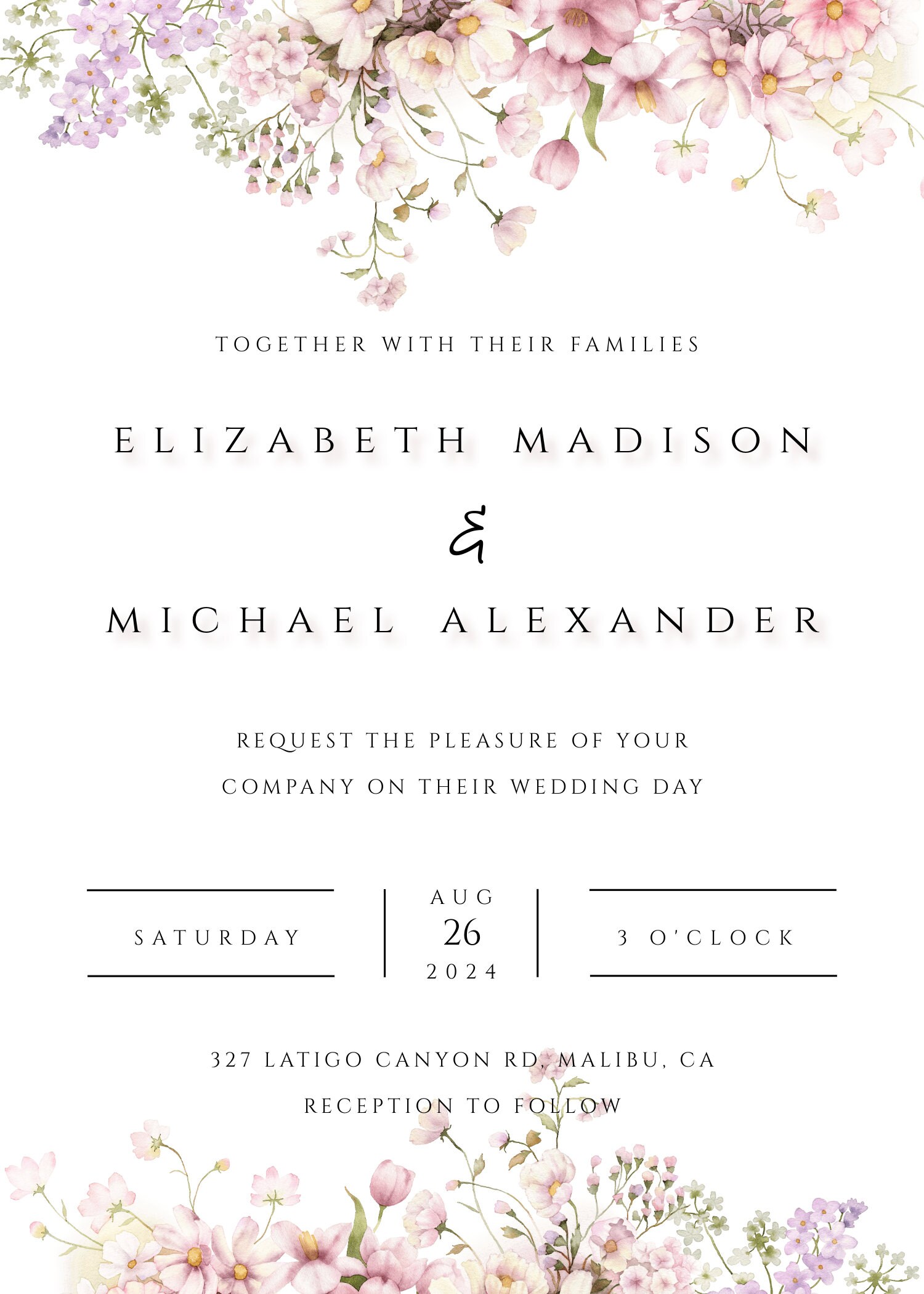 Floral Printable Wedding Invitation, Wildflower Wedding, Boho ...