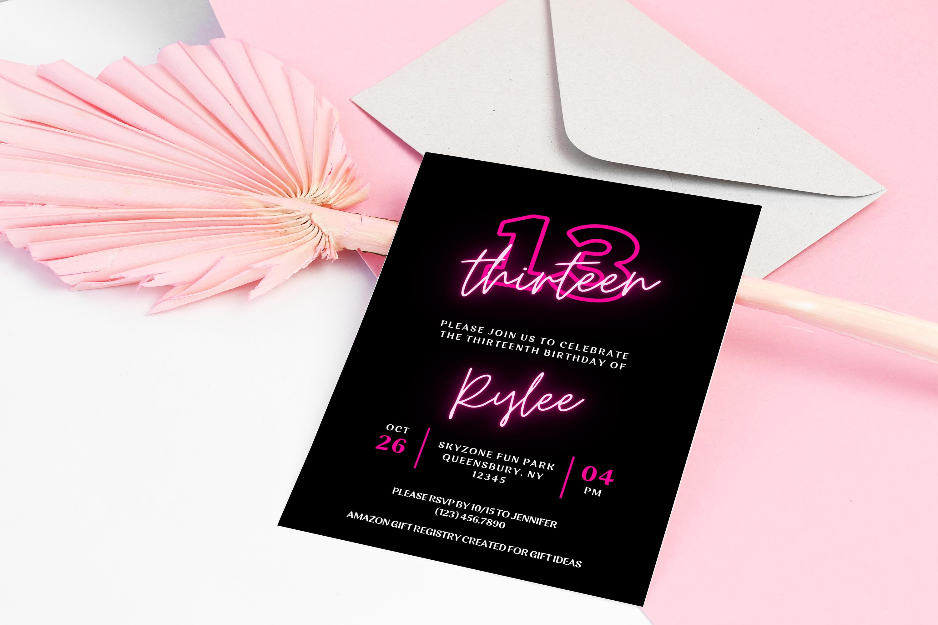 Thirteenth Birthday Party Invitation, 13th Birthday Invitation, Neon ...