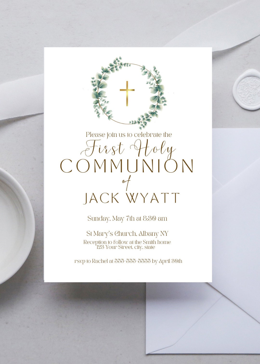 First Communion Invitation Template | First Holy Communion Invitation ...