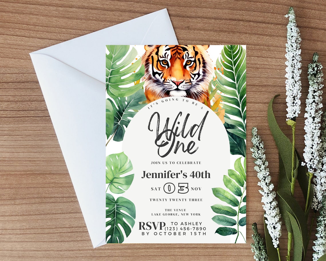 Jungle Theme 40th Birthday Invitation, Jungle Animals Invitations, Wild ...