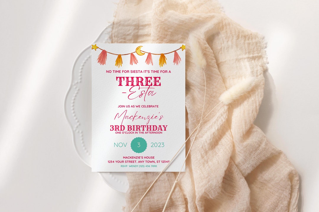 Canva Three-esta Birthday Invitation, Fiesta Three Esta 3rd Birthday ...