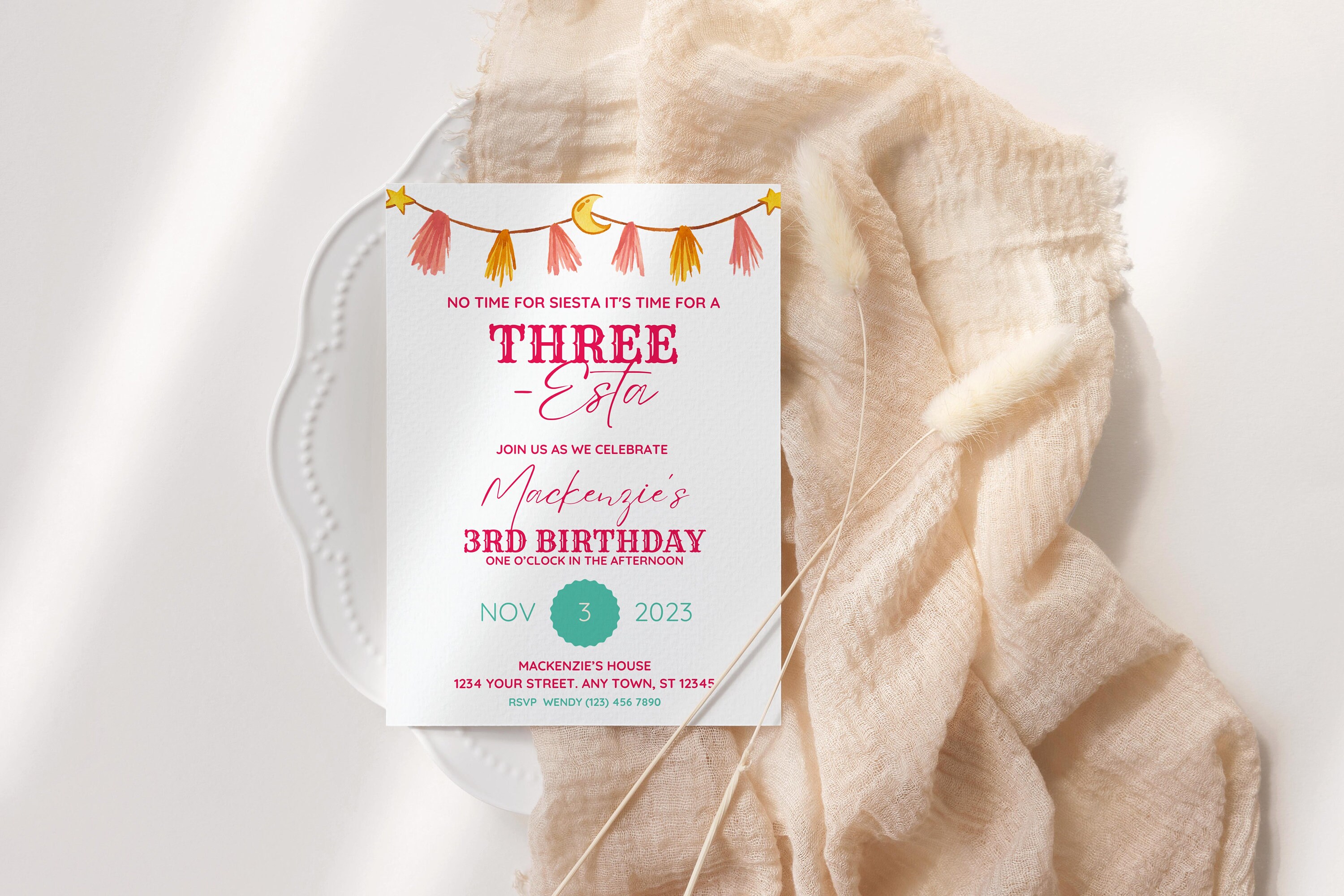 Canva Three-esta Birthday Invitation, Fiesta Three Esta 3rd Birthday ...