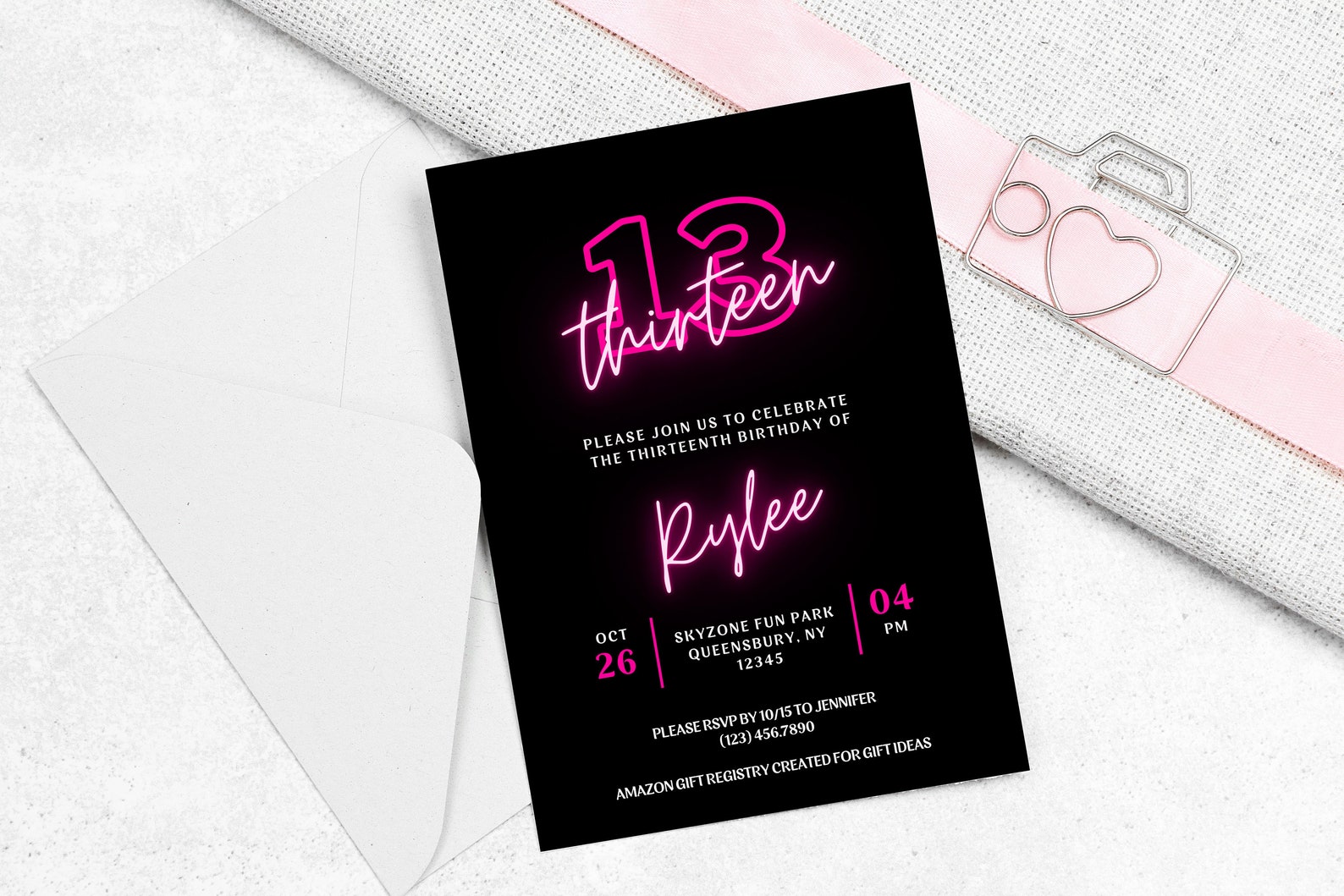 Thirteenth Birthday Party Invitation, 13th Birthday Invitation, Neon ...