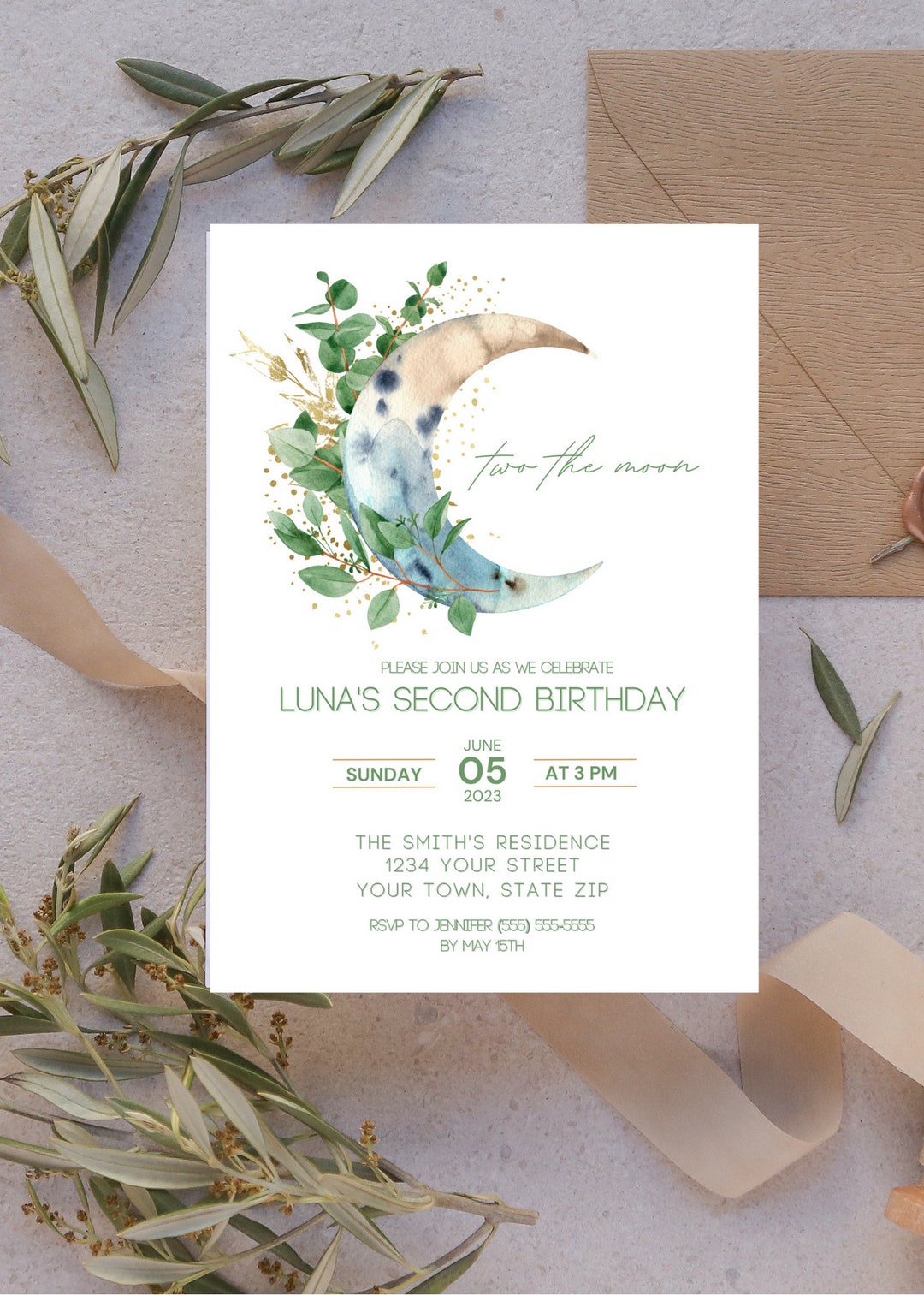 Invitación de cumpleaños de dos la luna, invitación de segundo ...