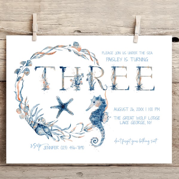 Under the Sea Turning 3 Birthday Invitation - Etsy