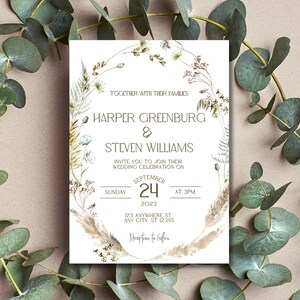 Boho Wedding Invite, Printable Template, Boho Frame Wedding Invite - Etsy