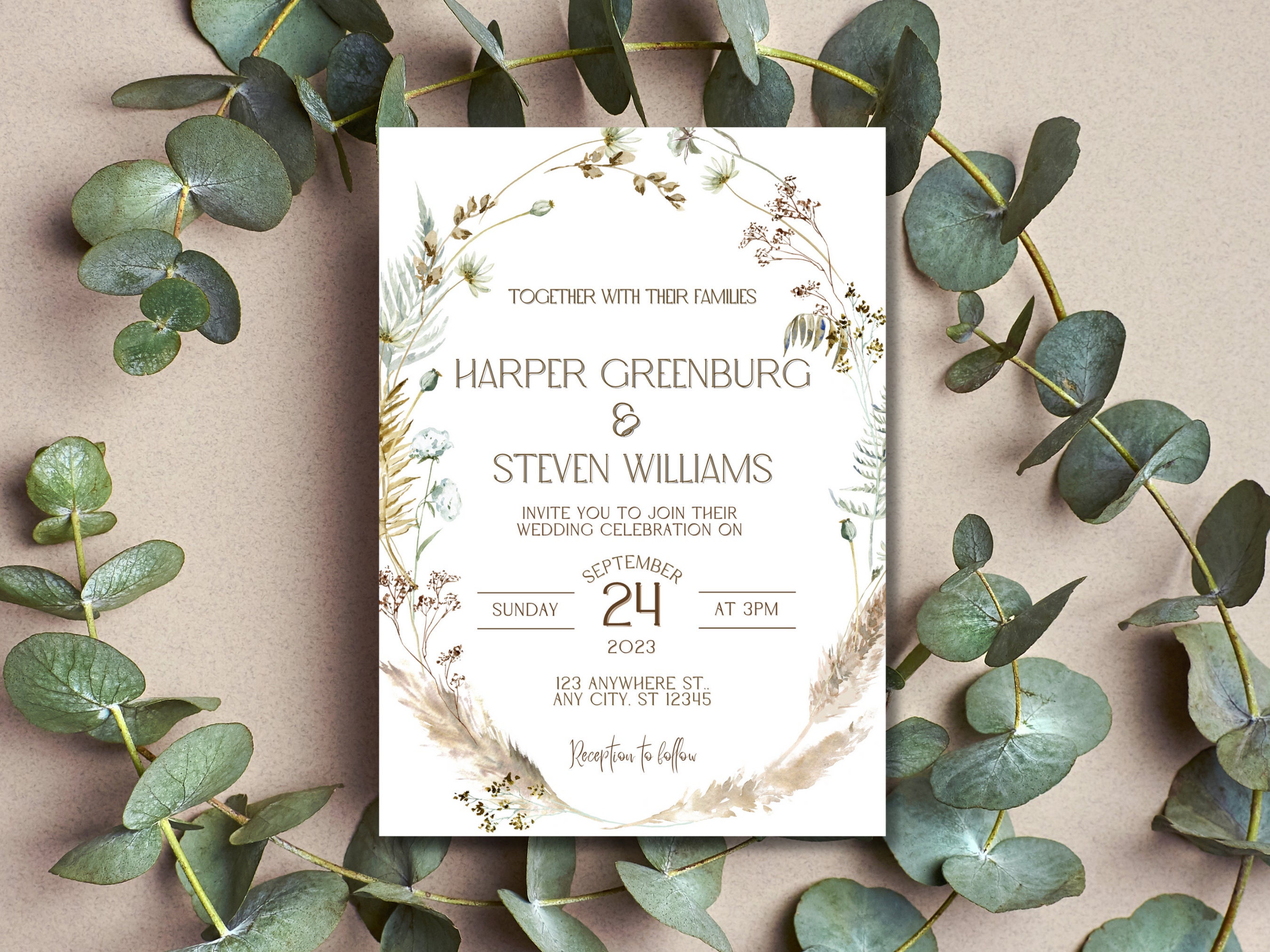 Boho Wedding Invite, Printable Template, Boho Frame Wedding Invite - Etsy