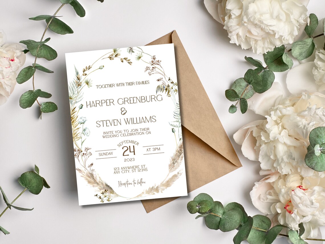 Boho Wedding Invite, Printable Template, Boho Frame Wedding Invite - Etsy