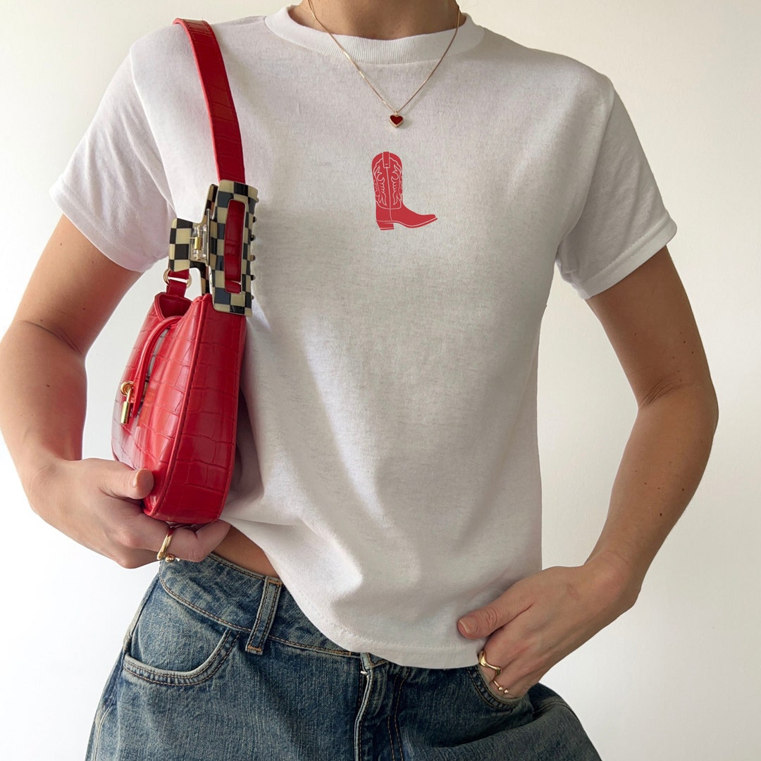 Retro Red Cowboy Boot Tee for Rodeo Vintage Country Baby Tee Aesthetic ...