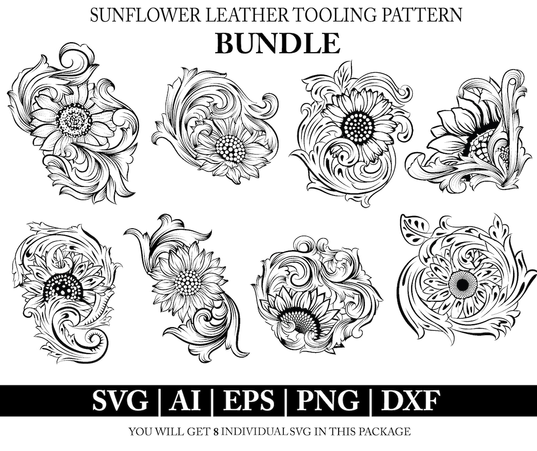 Sunflower Leather Tooling SVG Bundle: Western Flower Carving Pattern ...
