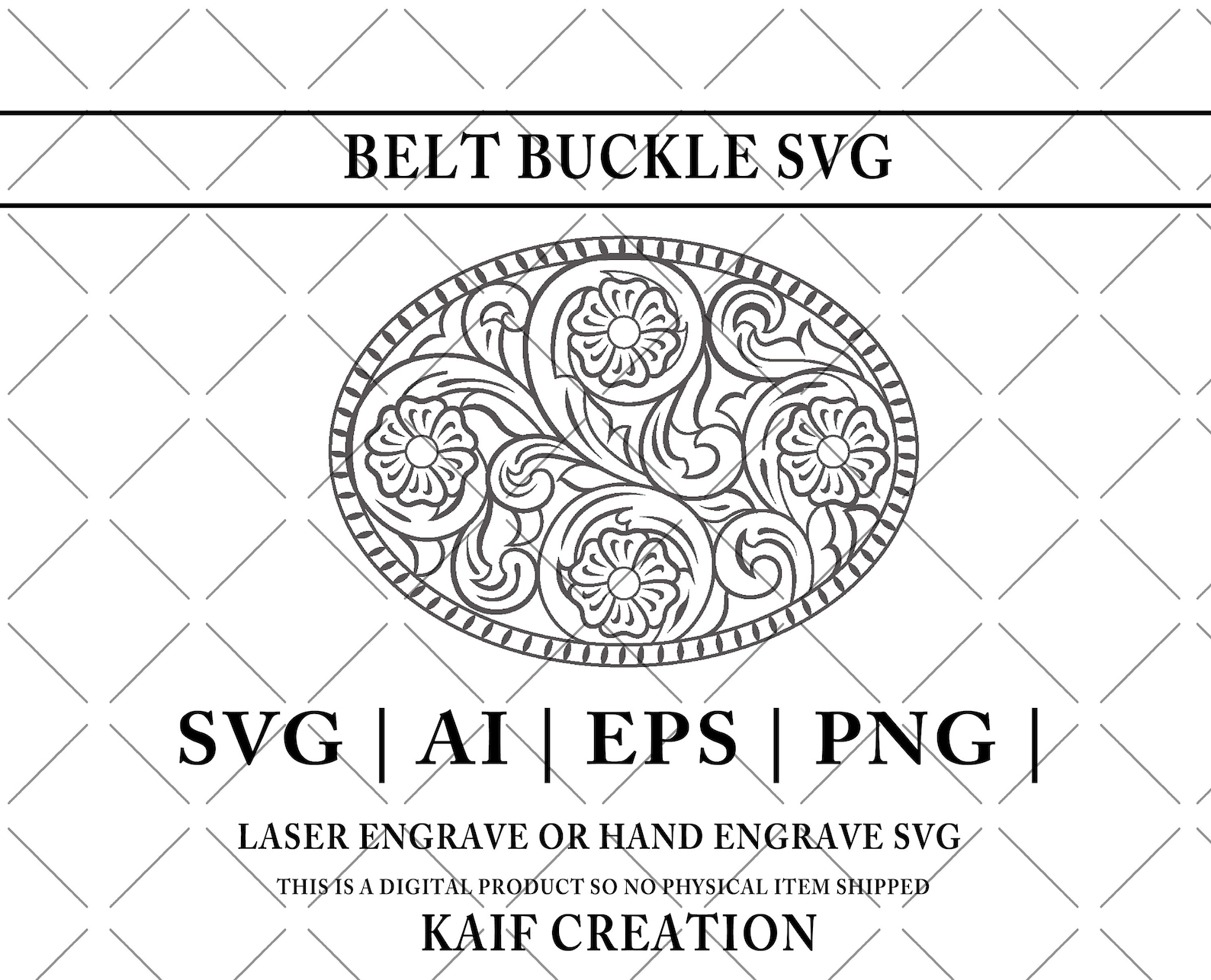 Western Belt Buckle SVG: Floral Laser Engraving Design (digital ...