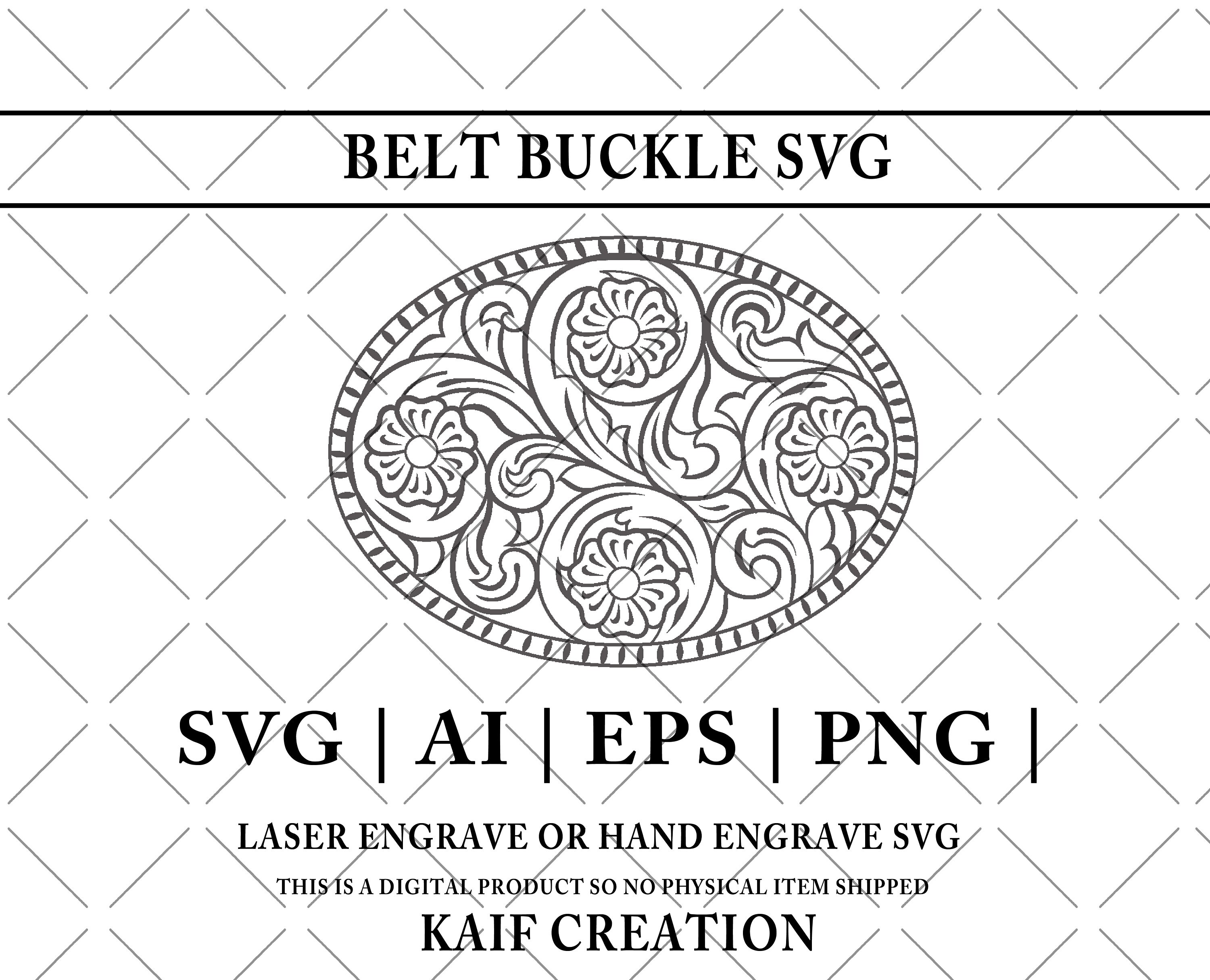 Western Belt Buckle SVG: Floral Laser Engraving Design (digital ...