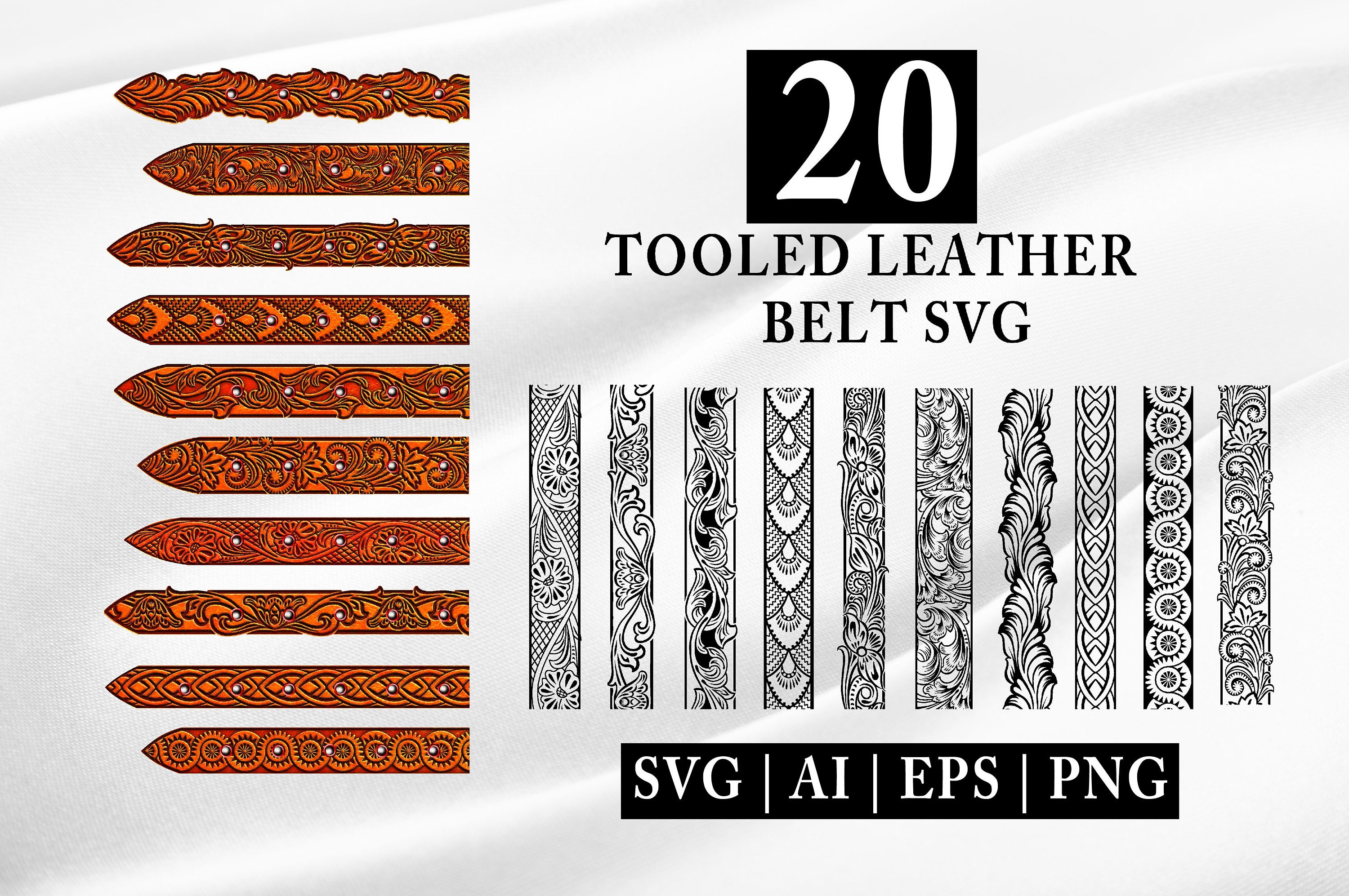 Tooled Leather Belt SVG: 20 Swirls Pattern Designs (digital Download ...