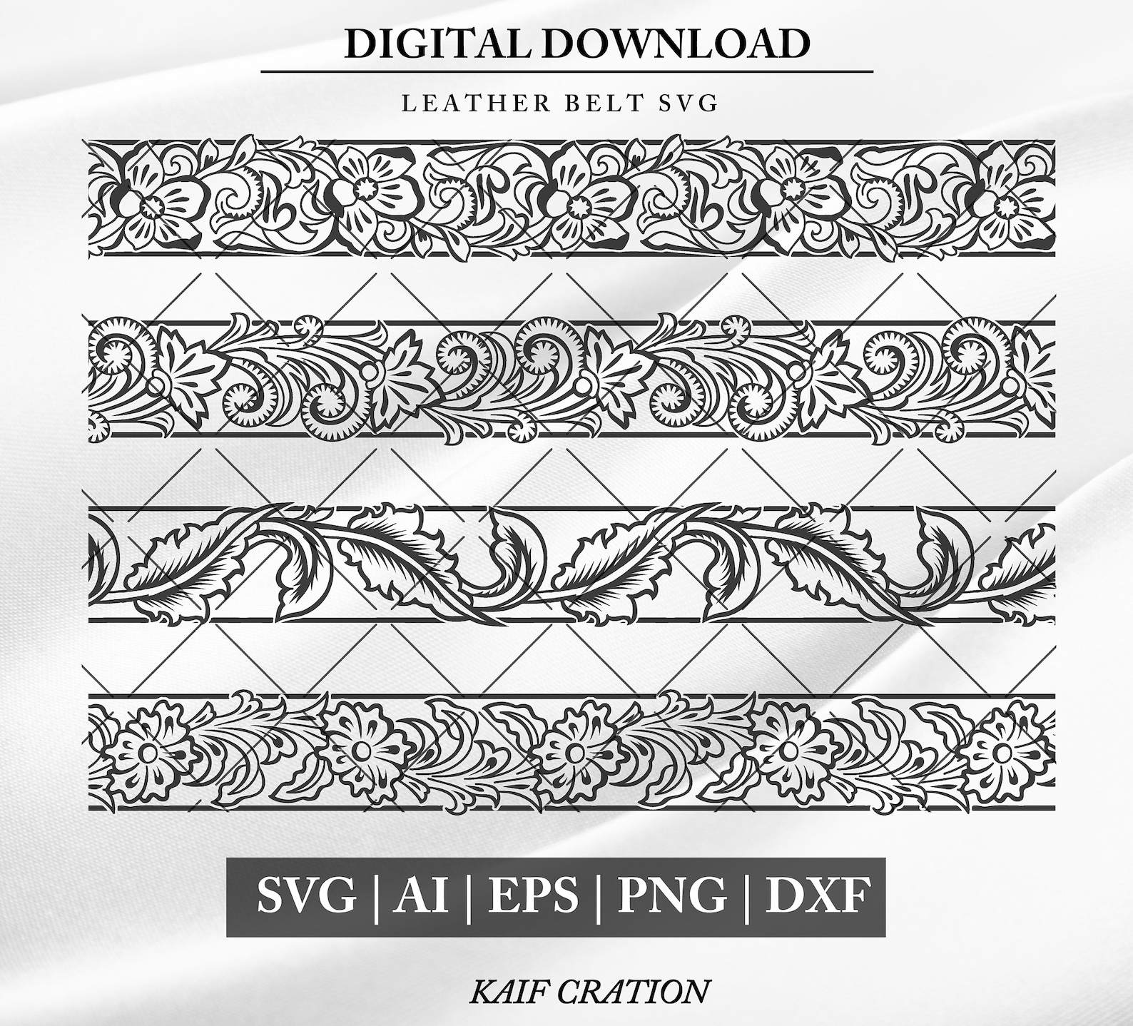 Tooled Leather Belt Swirls Pattern SVG: Western Scroll Border (digital ...