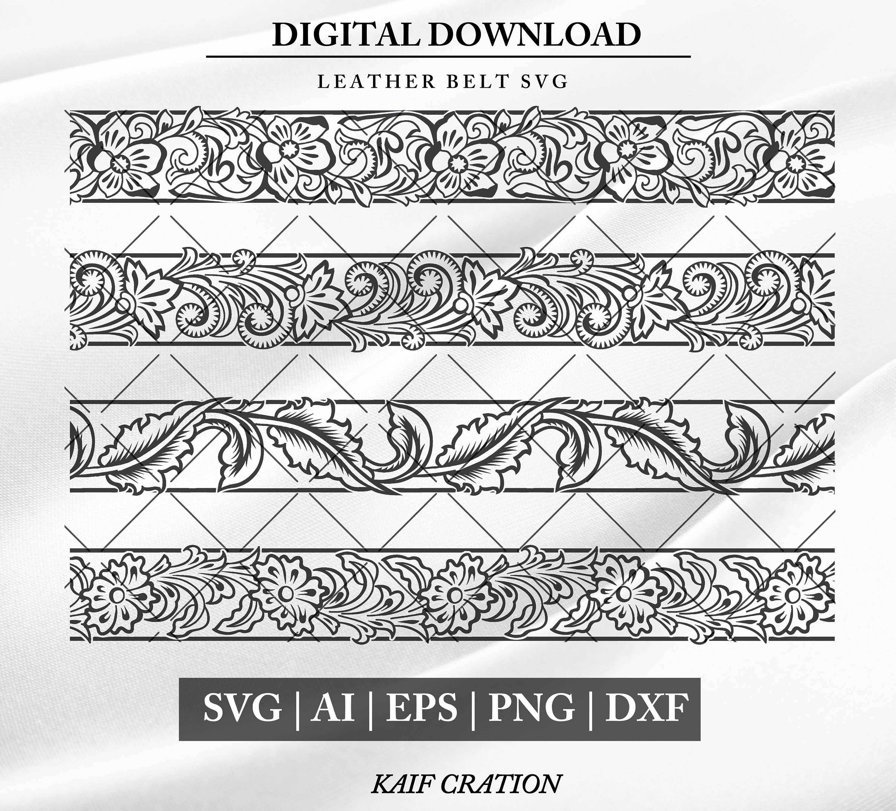 Tooled Leather Belt Swirls Pattern SVG: Western Scroll Border (digital ...