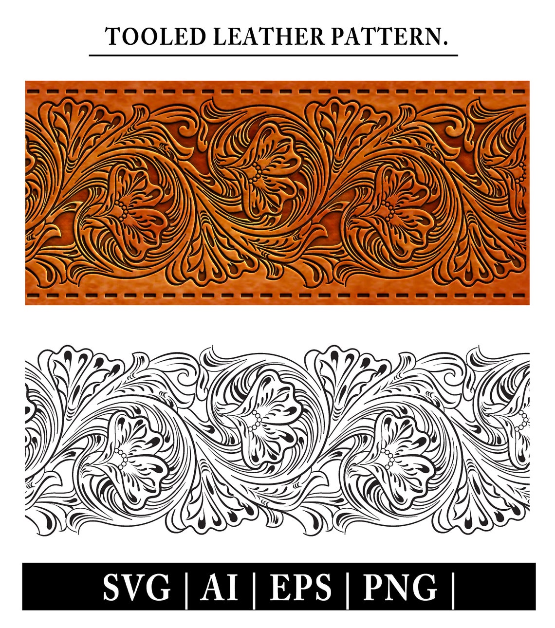 Tooled Leather Border SVG: Western Floral Carving Pattern (digital ...