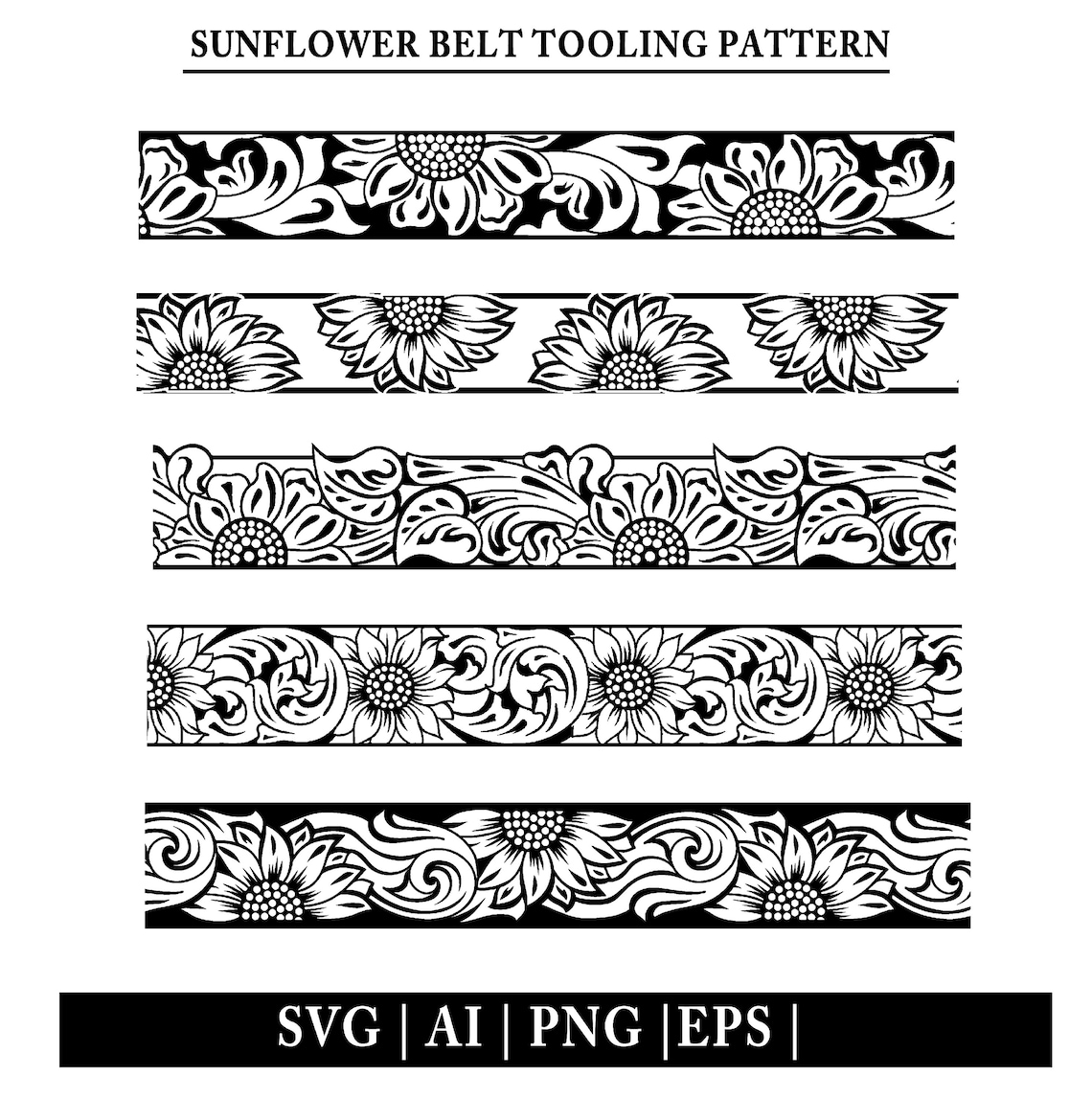 Sunflower Tooled Leather Belt SVG: Western Swirls Pattern (digital ...