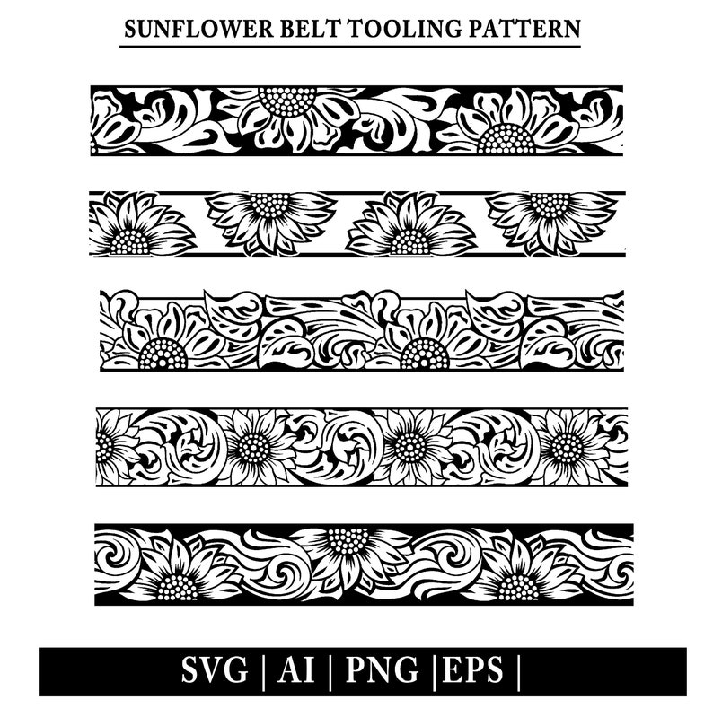 Sunflower Tooled Leather Belt SVG | Swirls Pattern | Western Tooled ...