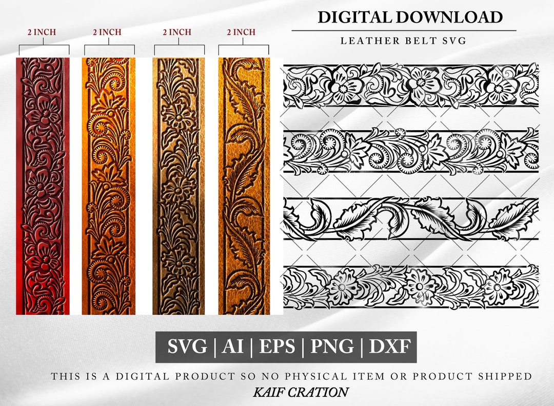 Tooled Leather Belt Swirls Pattern SVG: Western Scroll Border (digital ...
