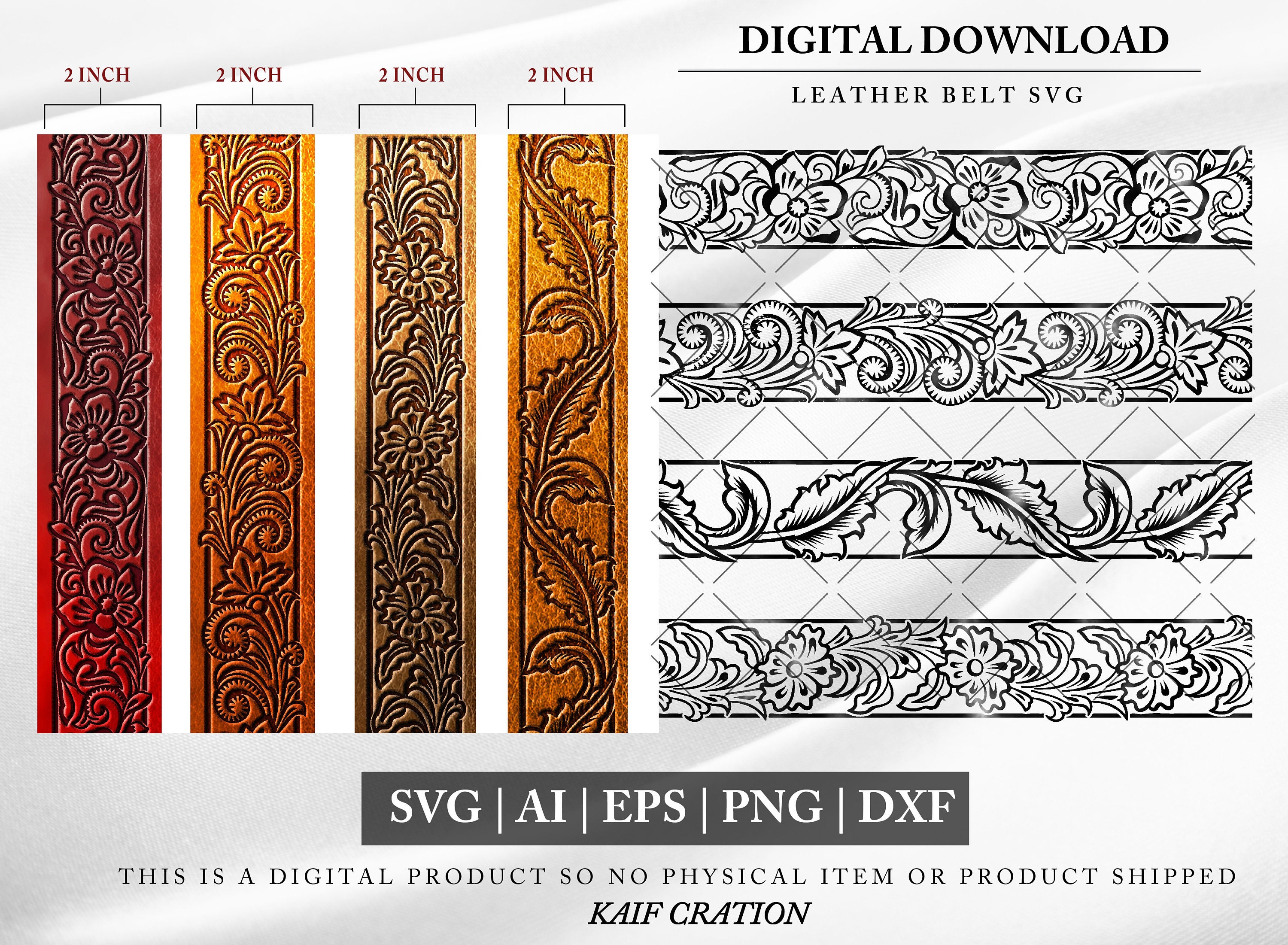 Tooled Leather Belt Swirls Pattern SVG: Western Scroll Border (digital ...
