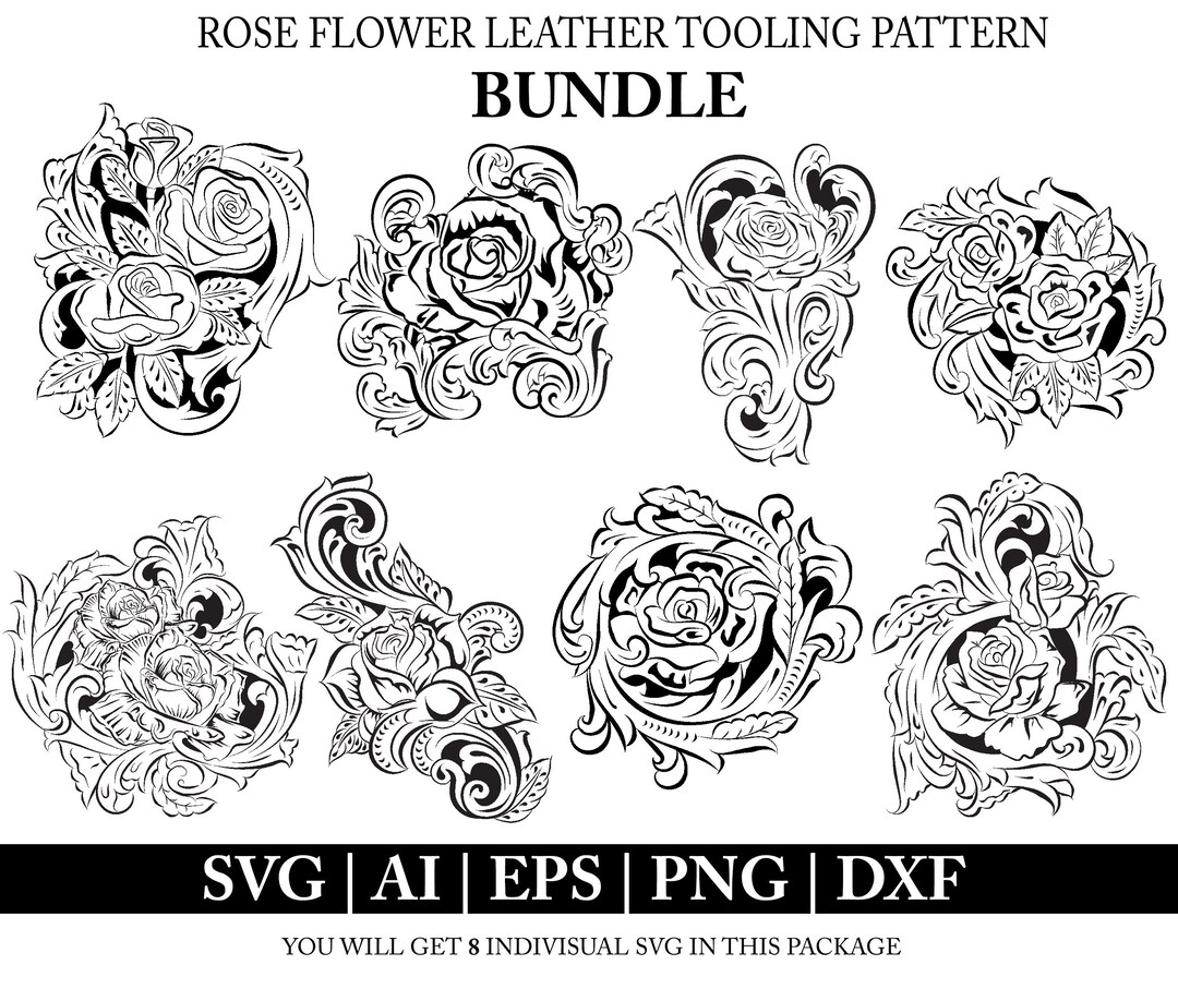 Rose Flower Leather Tooling SVG Bundle: Western Floral Carving Pattern ...