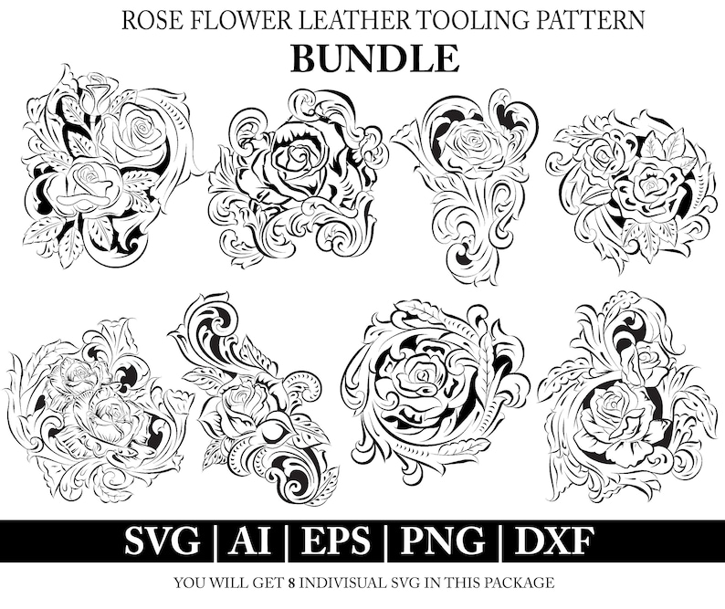 Rose Flower Leather Tooling SVG Bundle | Rose Flower Leather Carving ...