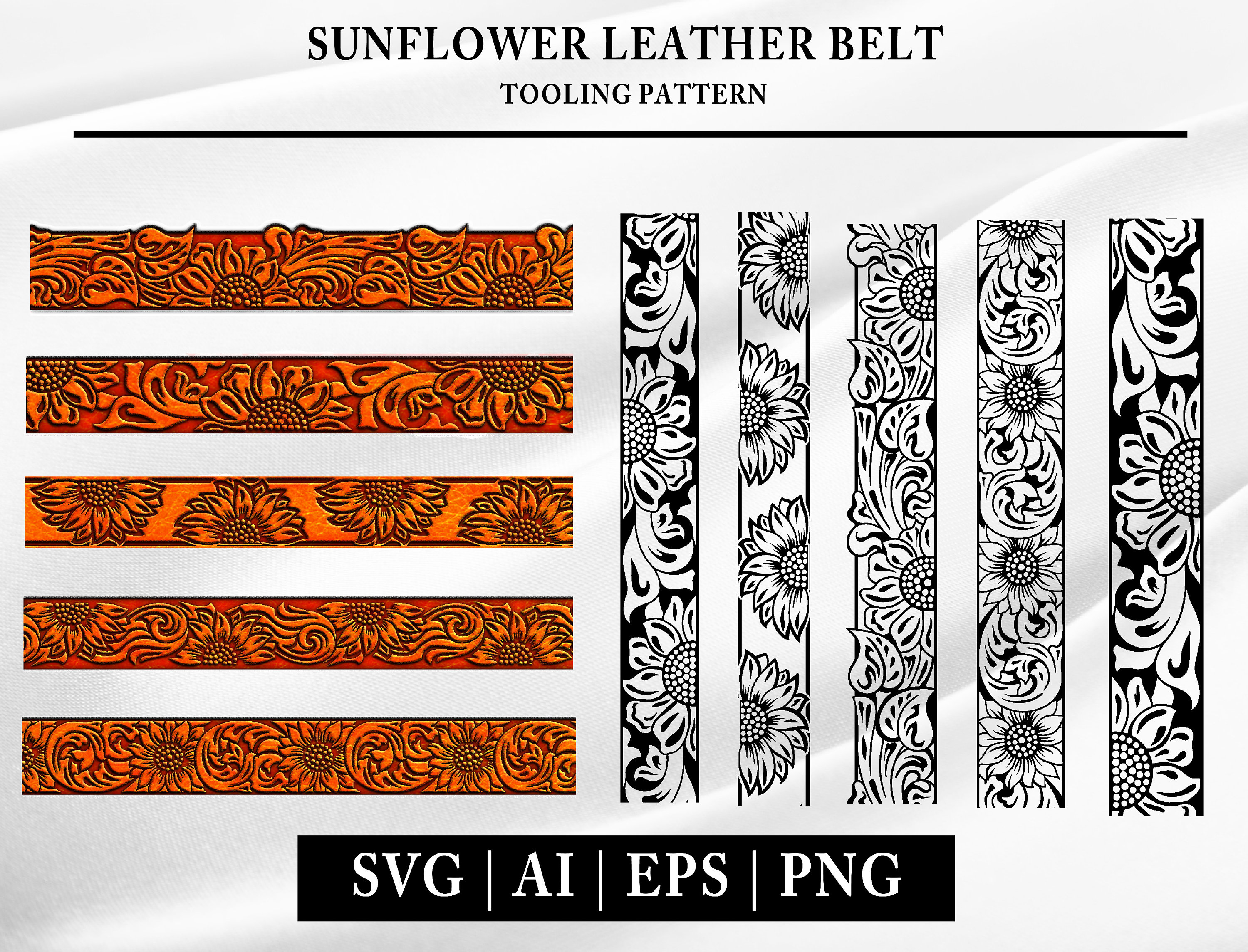 Sunflower Tooled Leather Belt SVG | Swirls Pattern | Western Tooled ...
