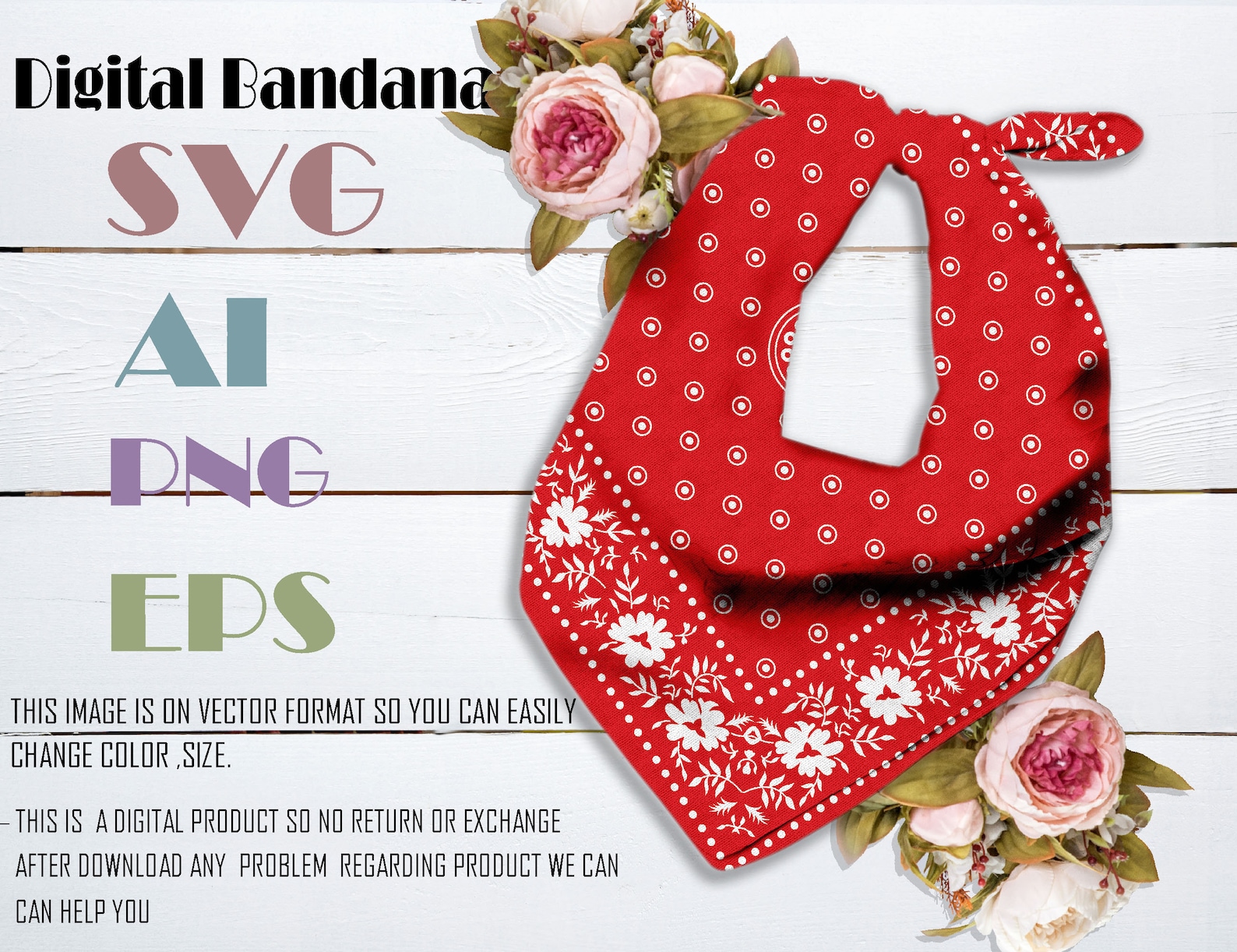 Bandana With Dots Floral Border SVG, Ai, PNG ,PSD Design for Vinyl and ...