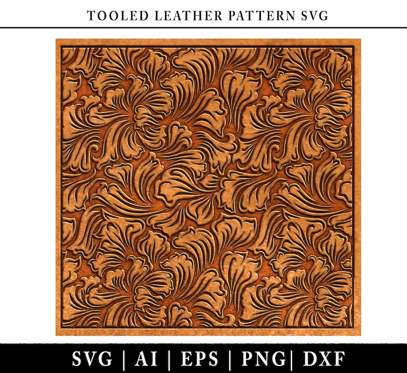 Tooled Leather Pattern #102 SVG | Floral Leather Svg | Laser Engraving Pattern | Western Tooled ...