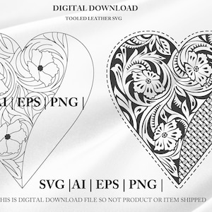 Floral Heart Leather Tooling Pattern SVG (digital Download) - Etsy