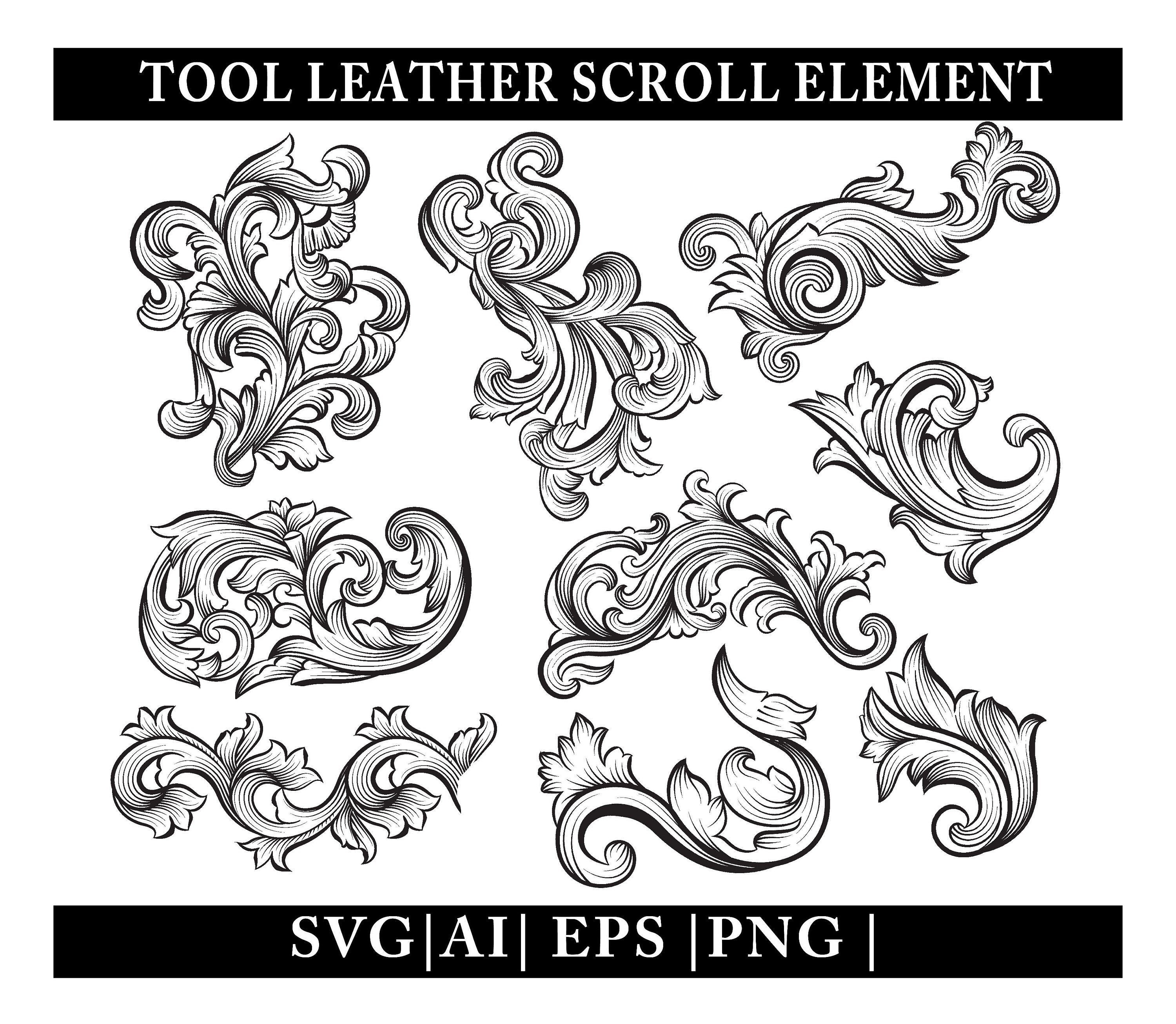 Tooled Leather Scroll Element: Carving Pattern Set (digital Download ...