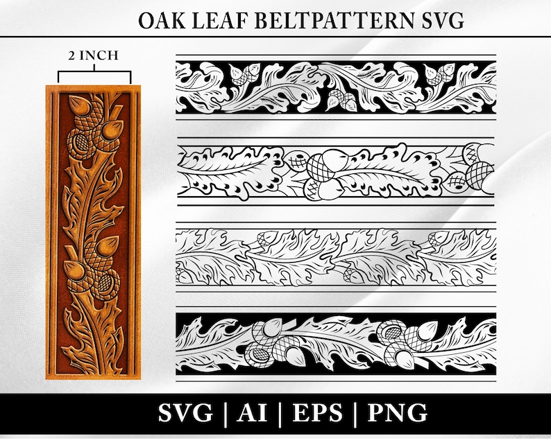 Oak Leaf Leather Belt Svg | Belt Pattern Svg | Western Tooled Leather ...