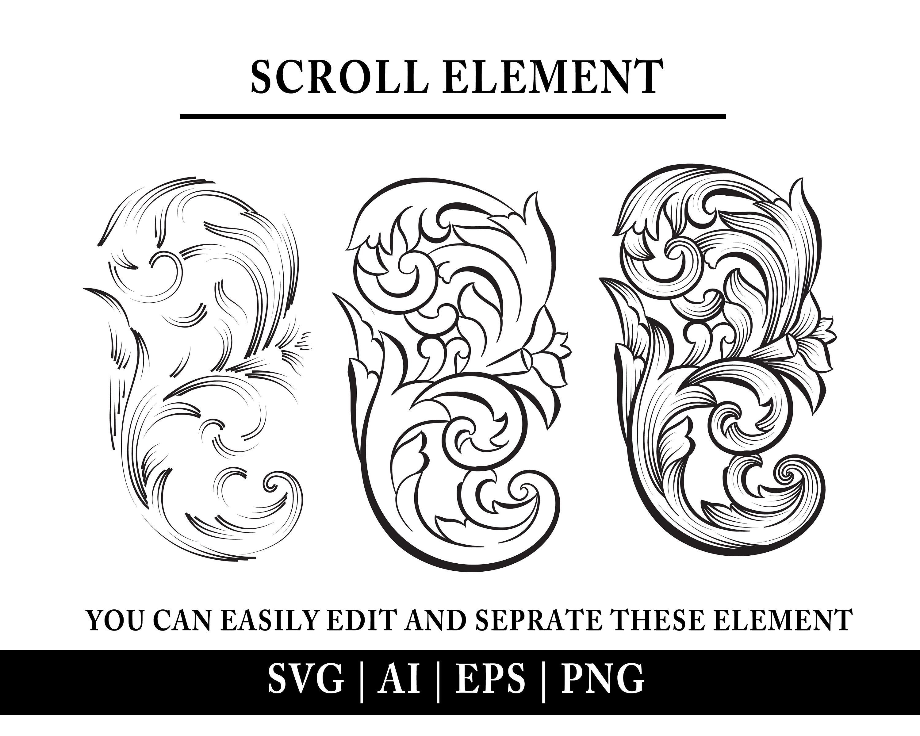 Tooled Leather Scroll Element: Carving Pattern Set (digital Download ...