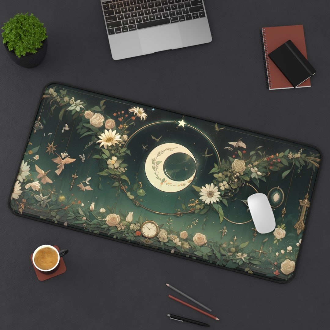 Dark Green Celestial Moon Desk Mat Gaming Mouse Pad Large - Etsy