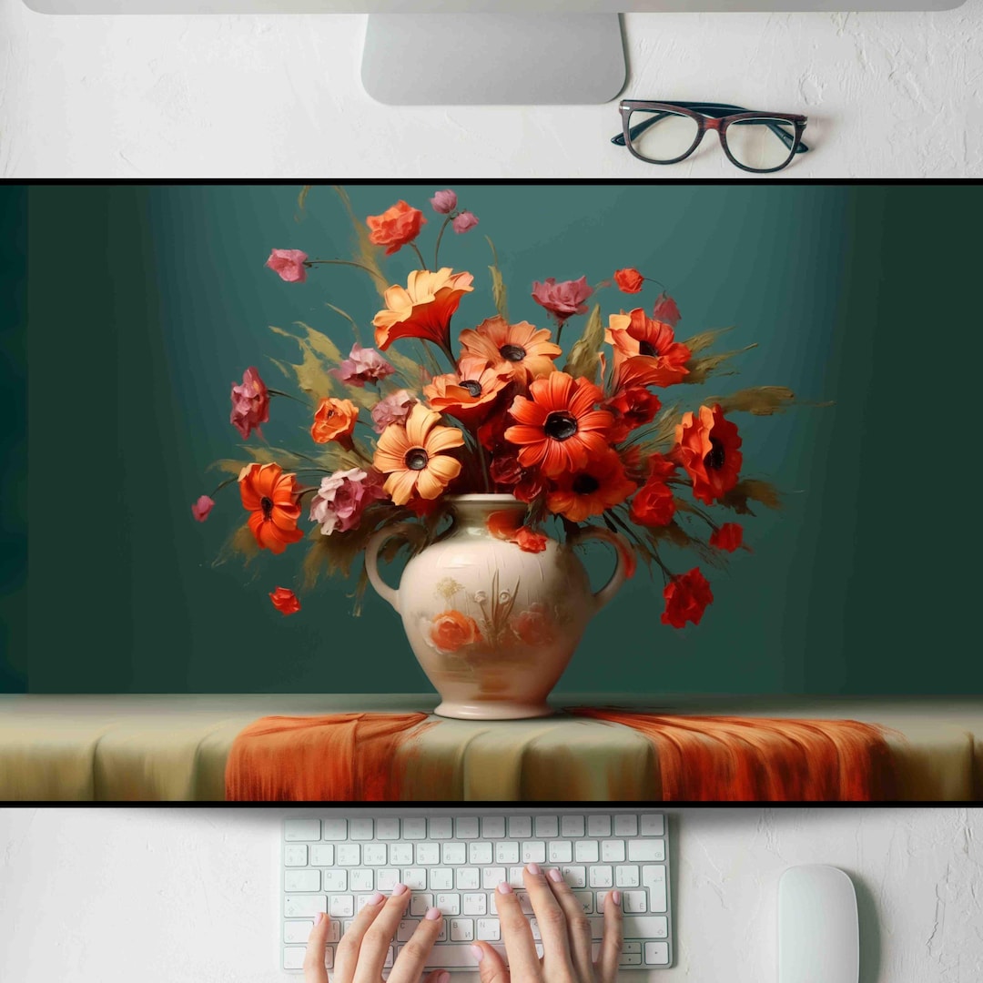 Crimson Bouquet on Velvet Cloth Desk Mat, Gaming Mouse Pad, Large ...